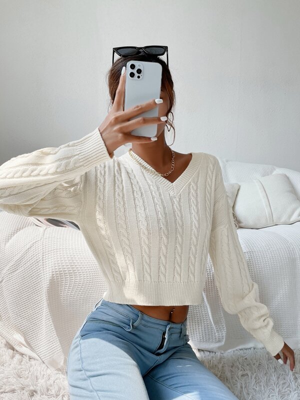 Shein Frenchy V Neck Cable Knit Sweater Shein