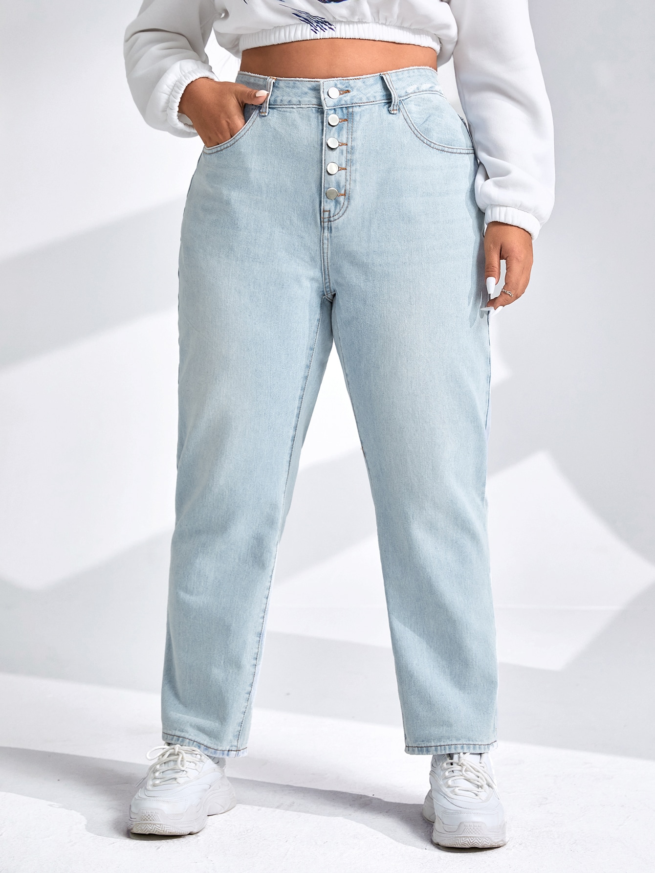 Plus High Waist Button Fly Jeans