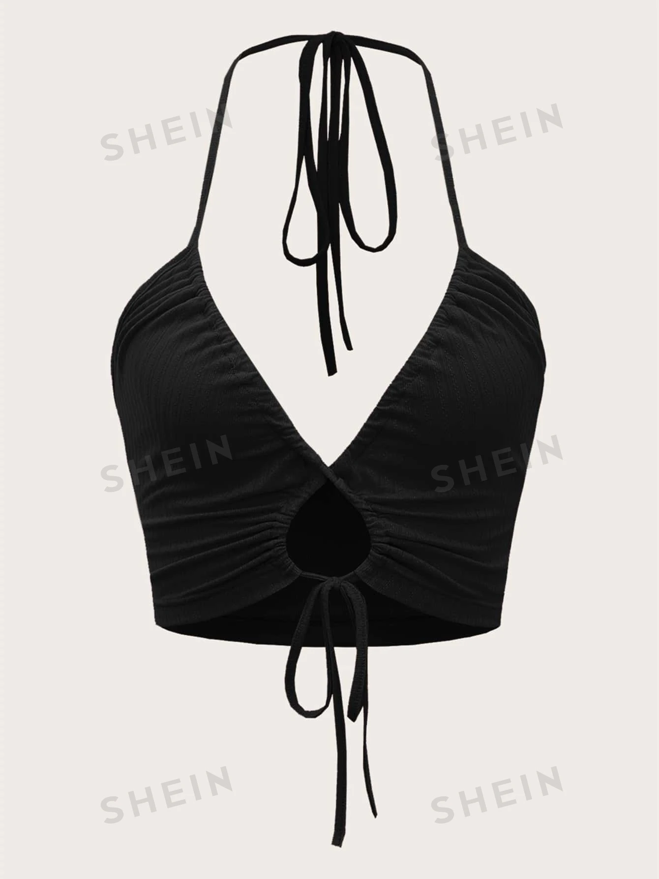 SHEIN ICON Cut Out Drawstring Tie Backless Crop Halter Top | SHEIN UK
