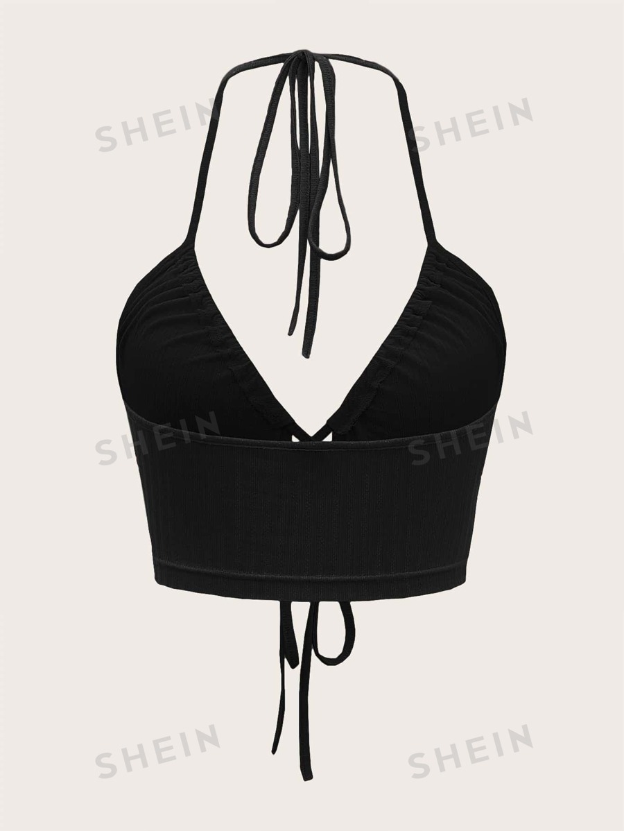 SHEIN ICON Cut Out Drawstring Tie Backless Crop Halter Top | SHEIN UK