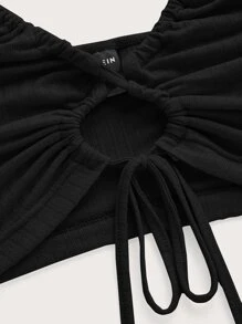 SHEIN ICON Cut Out Drawstring Tie Backless Crop Halter Top | SHEIN UK