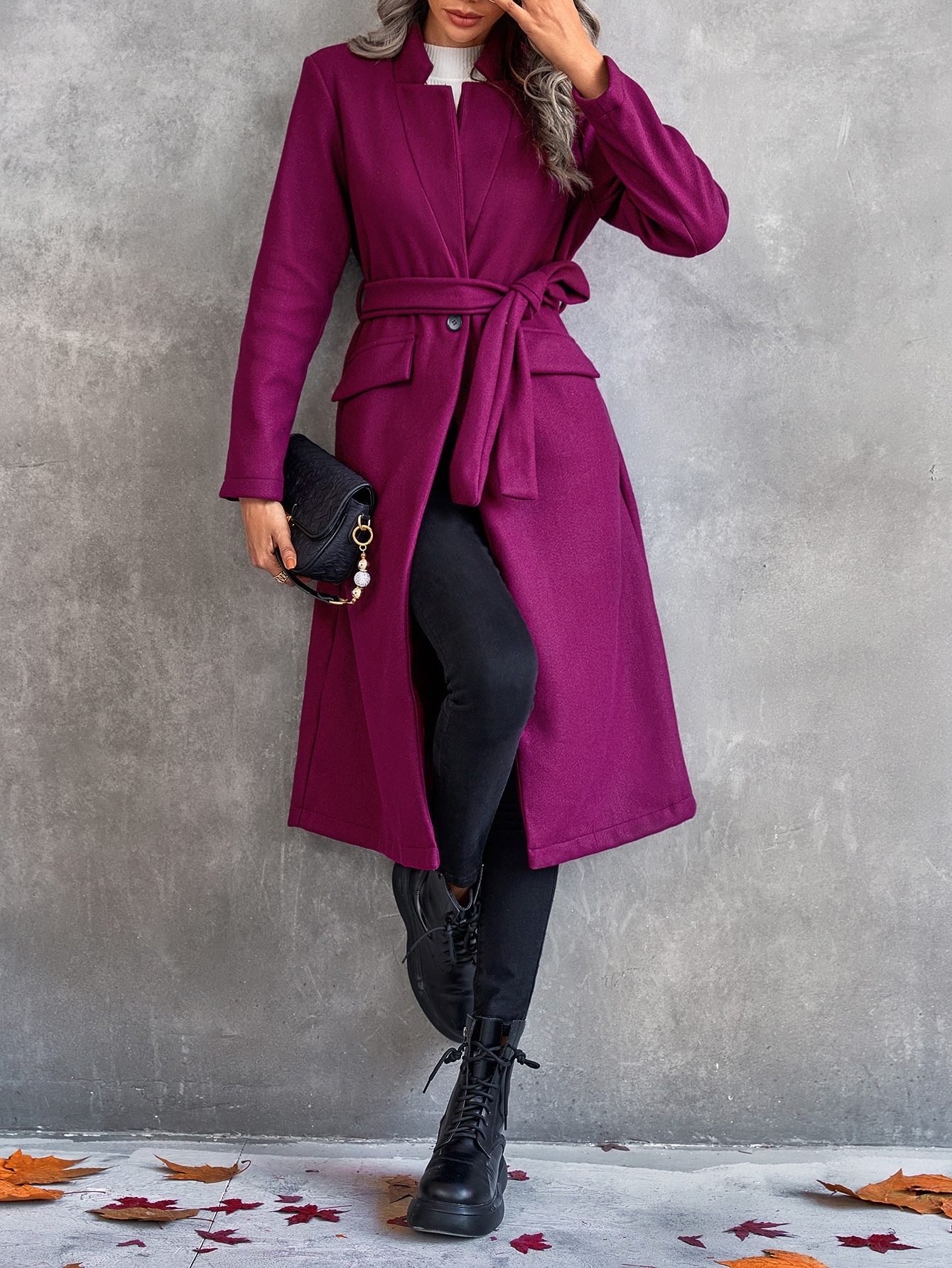 Slant Pocket Belted Overcoat | SHEIN UK