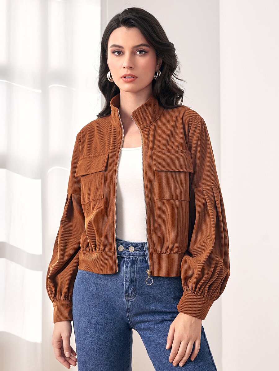 Mulvari Flap Pocket Zipper Placket Jacket | SHEIN USA