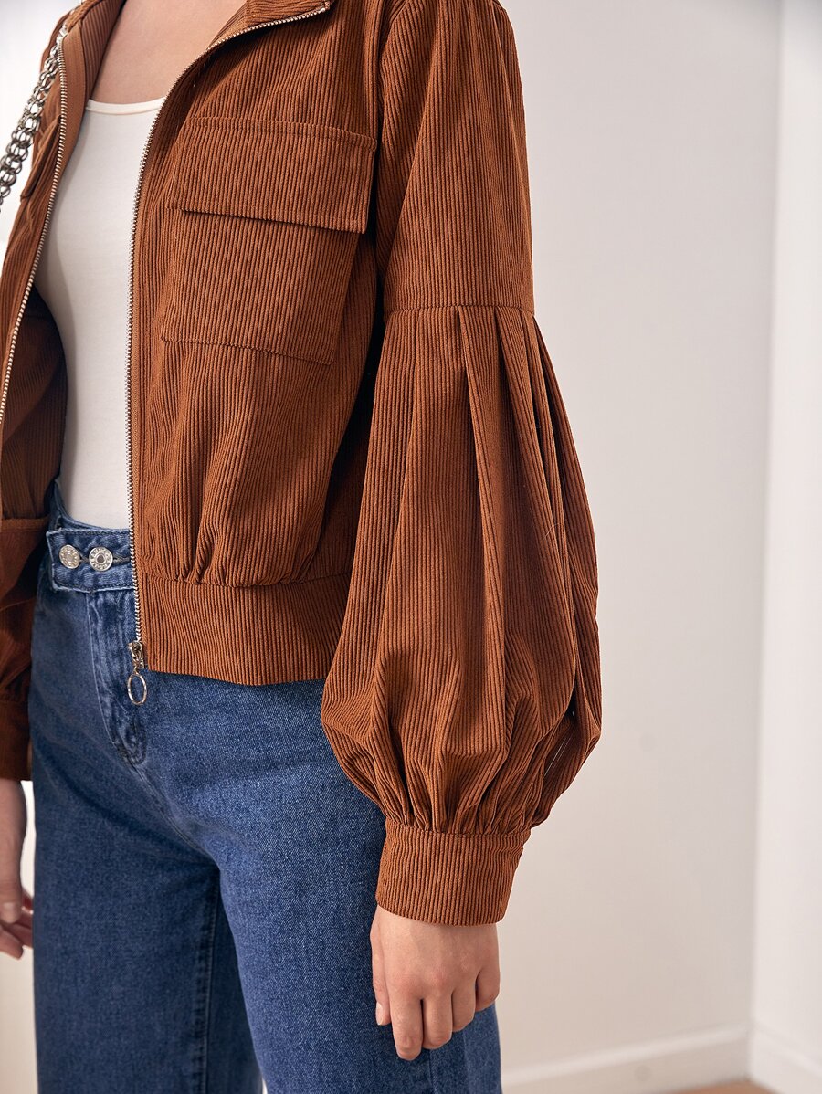 SHEIN Mulvari Flap Pocket Zipper Placket Jacket | SHEIN USA