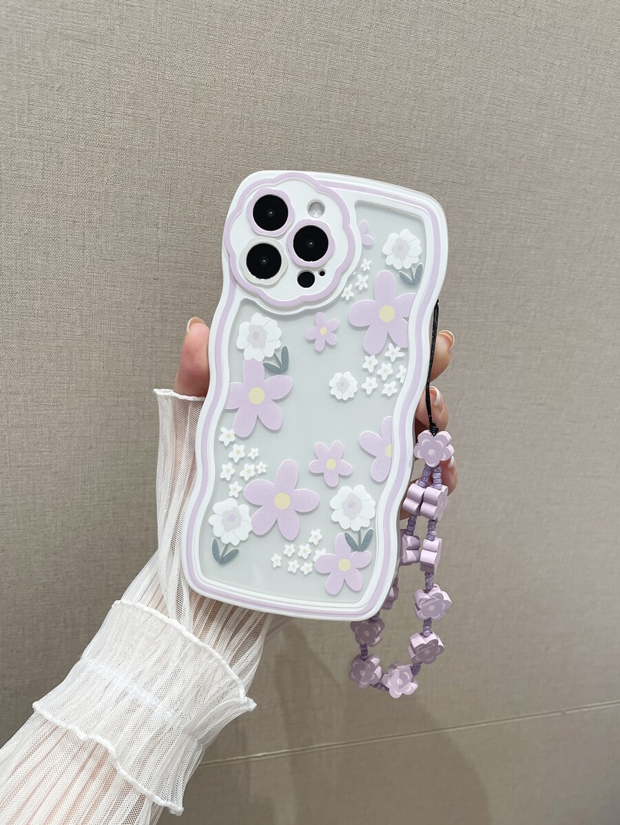 Summer Flower Print Clear Phone Case With Lanyard Compatible With ...