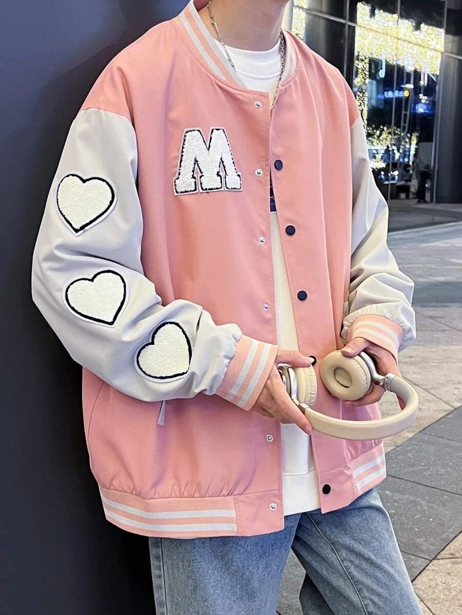 Manfinity Sporsity Loose Fit Men's Color Block Varsity Jacket With ...