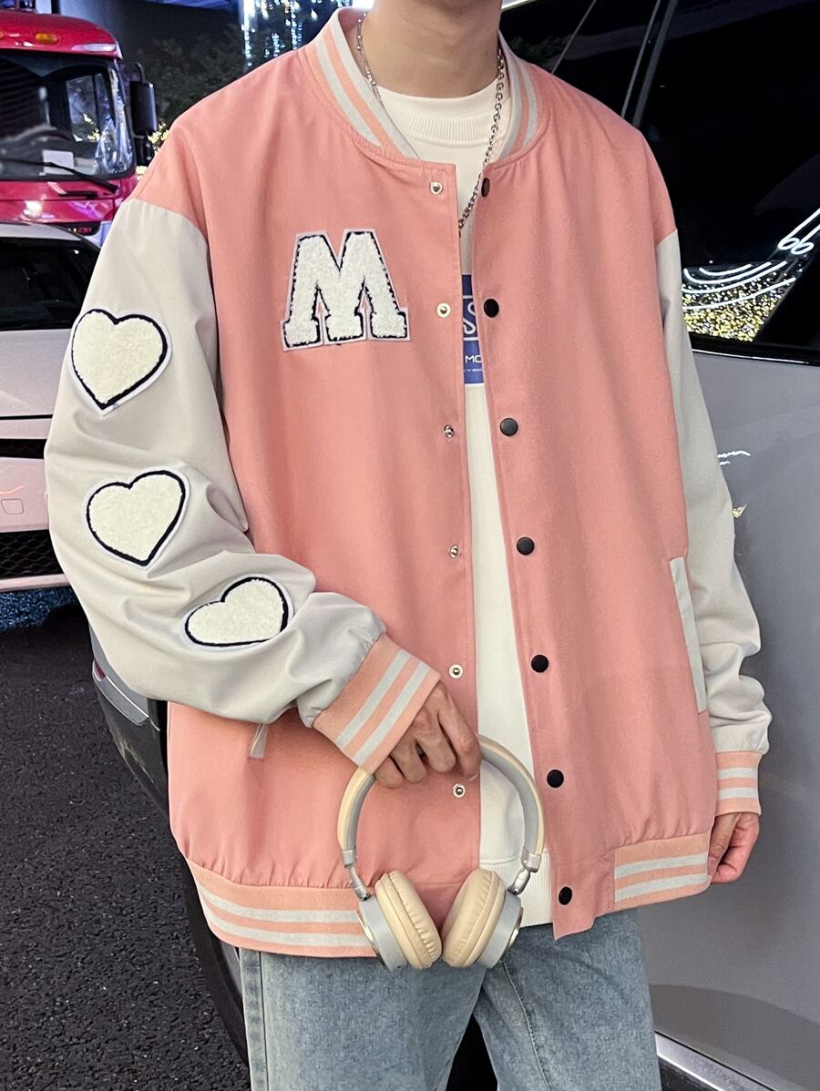 Manfinity Sporsity Loose Fit Men's Color Block Varsity Jacket With ...