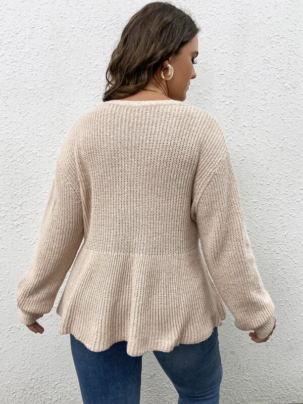 SHEIN Frenchy Plus Plunging Neck Peplum Sweater | SHEIN USA
