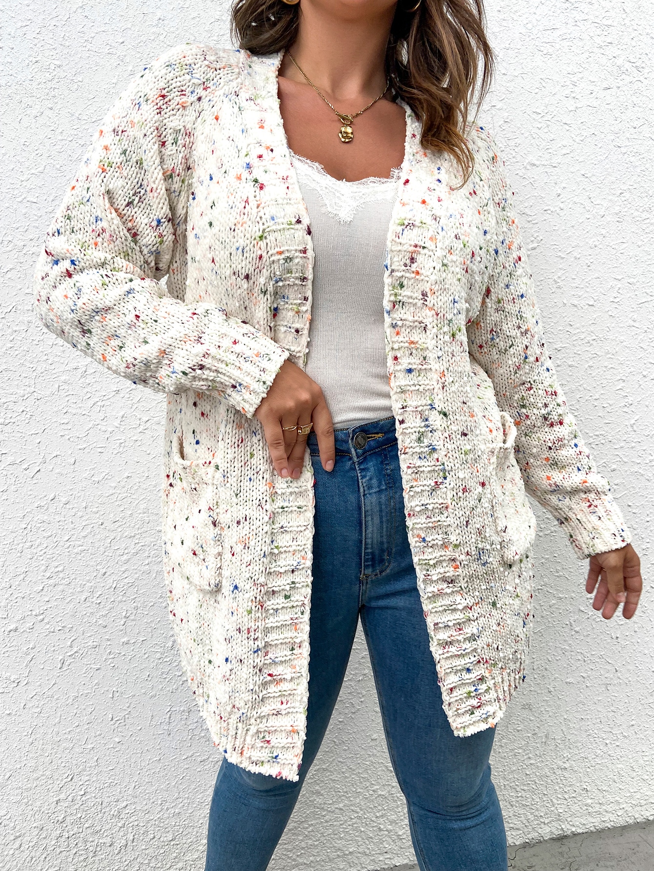 SHEIN Essnce Plus Popcorn Knit Drop Shoulder Cardigan | SHEIN USA