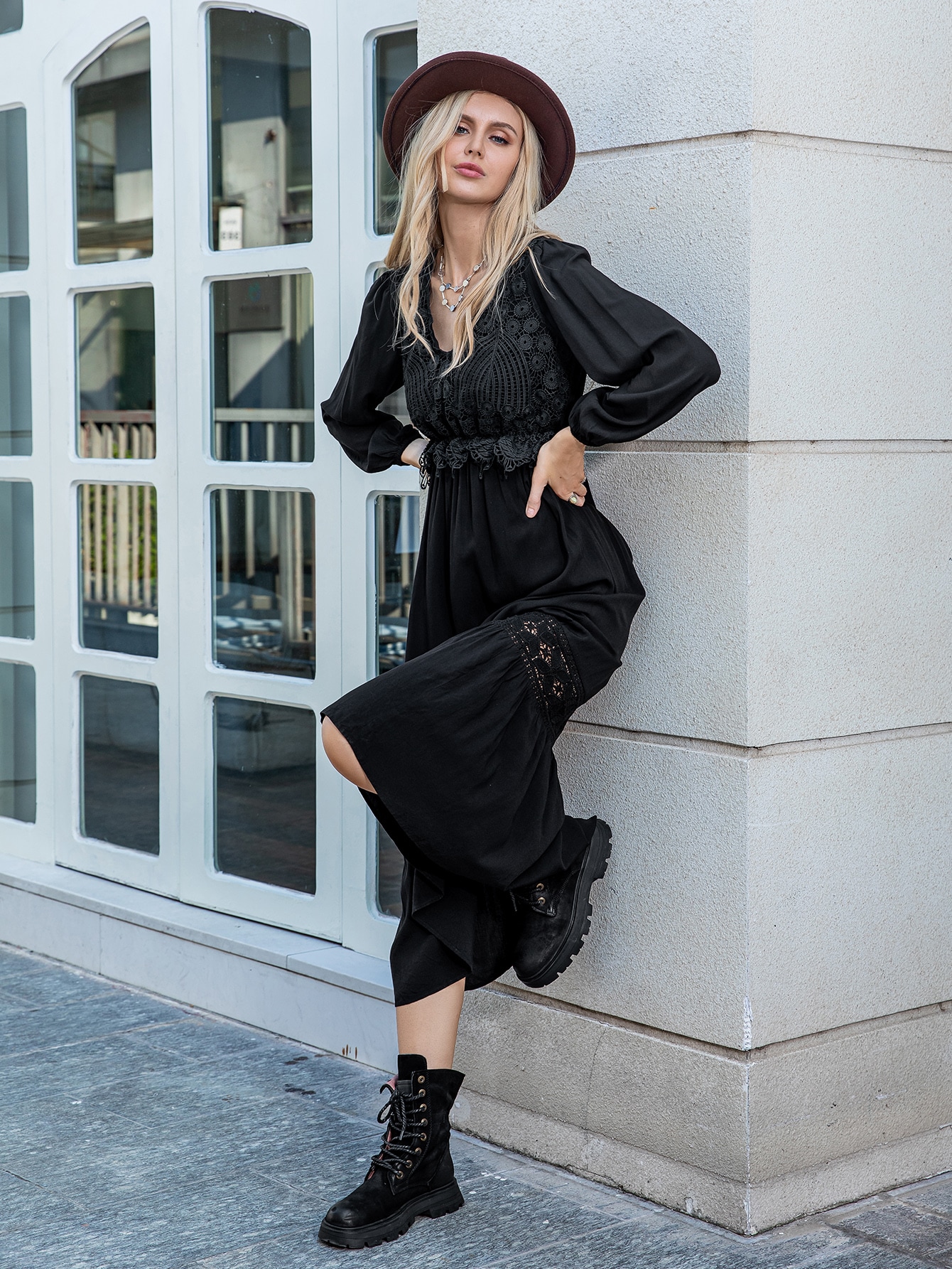 Rusttydustty V Neck Lace Insert Dress | SHEIN USA