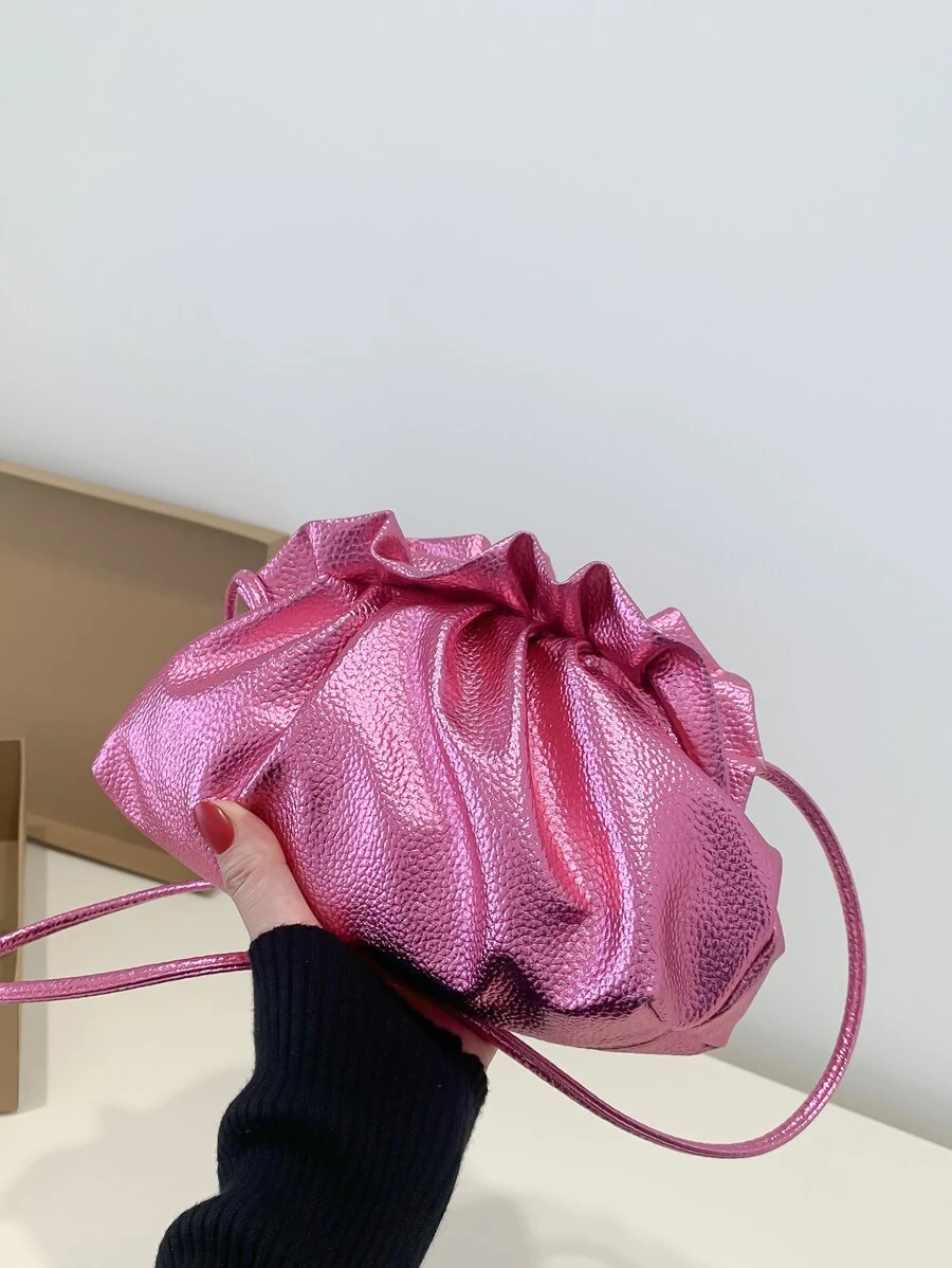 Metallic Litchi Embossed Ruched Bag | SHEIN USA