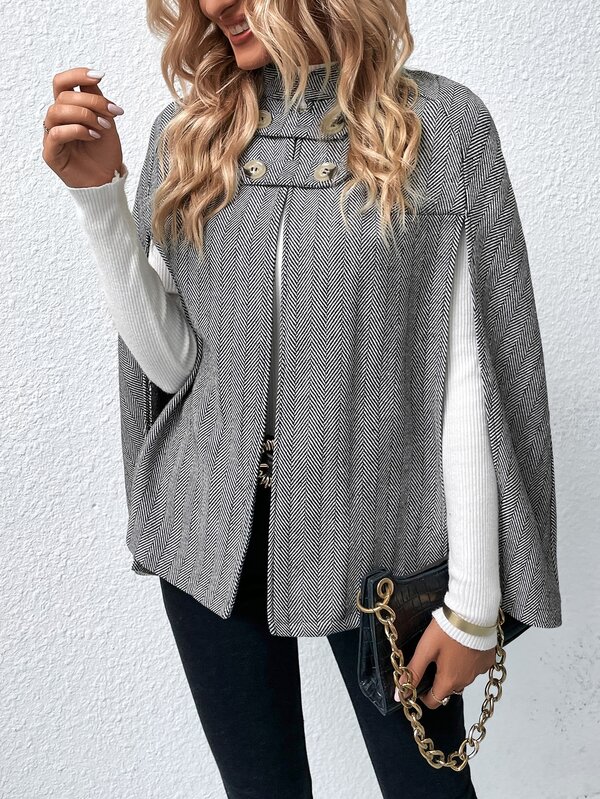 SHEIN LUNE Chevron Print Cape Coat | SHEIN UK