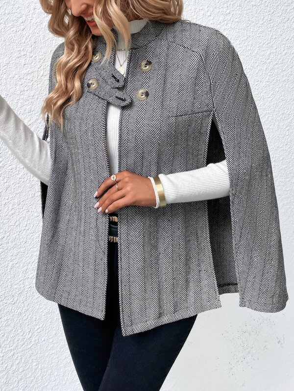 SHEIN LUNE Chevron Print Cape Coat | SHEIN UK