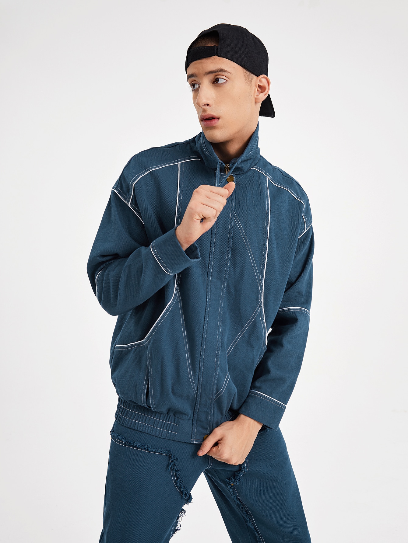 Lendrell Martin Men Contrast Stitch Zip Up Jacket | SHEIN USA