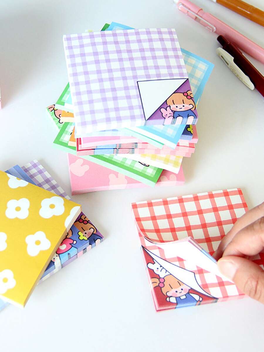 2pcs Cartoon Figure & Plaid Pattern Random Memo Pad | SHEIN USA