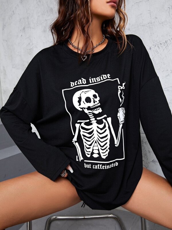Shein Coolane Camiseta De Hombros Caídos Con Slogan Con Estampado De