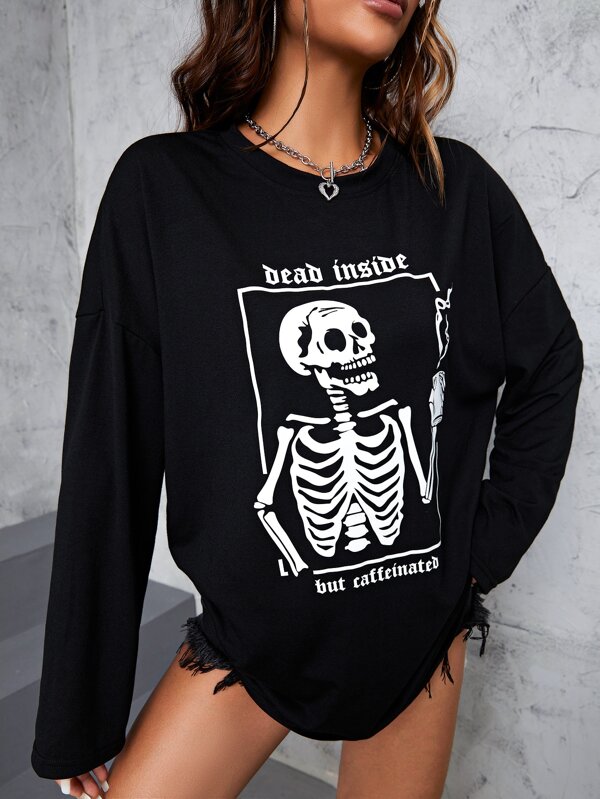 Shein Coolane Slogan Skeleton Graphic Drop Shoulder Tee Shein Usa