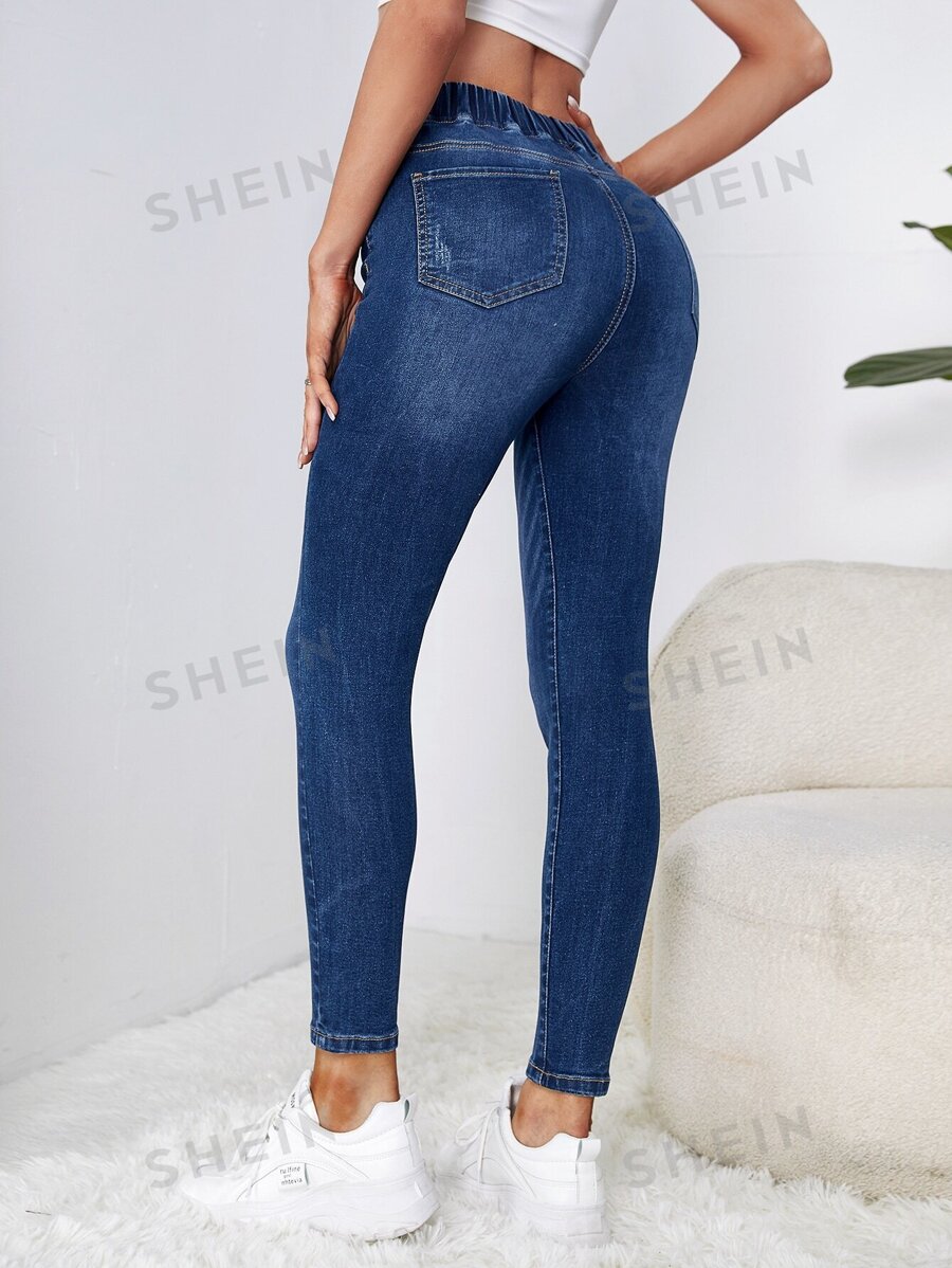 SHEIN Essnce Elastic Waist Skinny Jeans | SHEIN UK