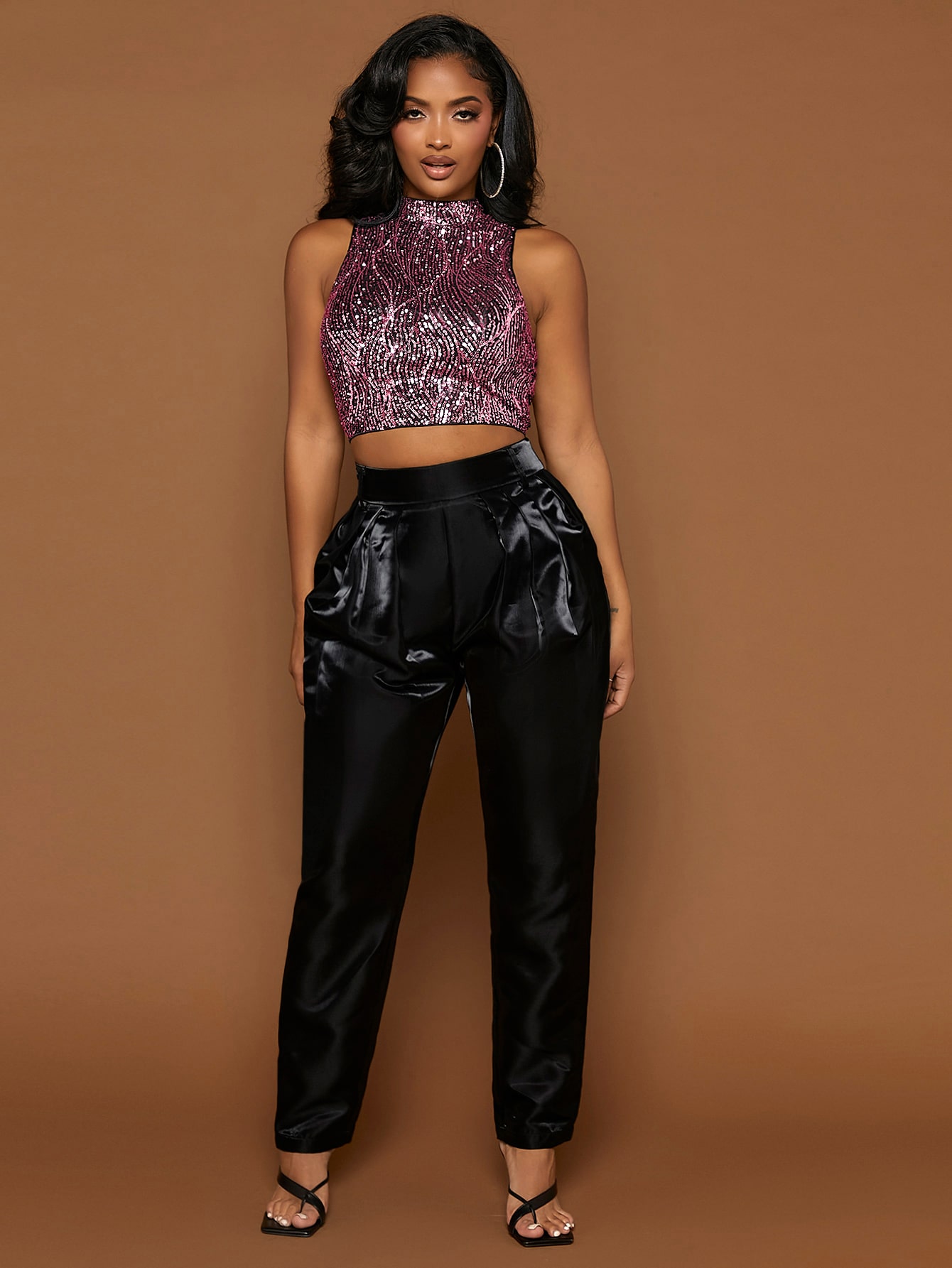 SHEIN SXY Mock Neck Sequin Tank Top | SHEIN USA