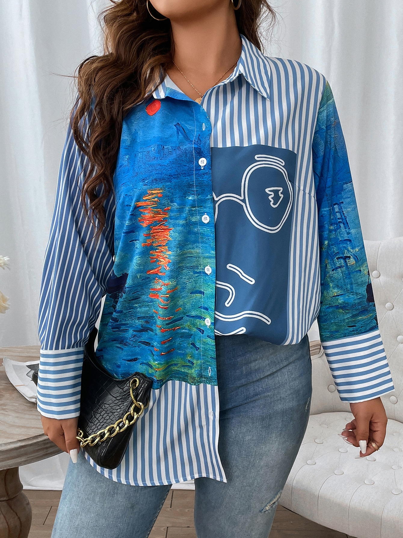SHEIN LUNE Plus Striped & Graphic Print Shirt | SHEIN USA