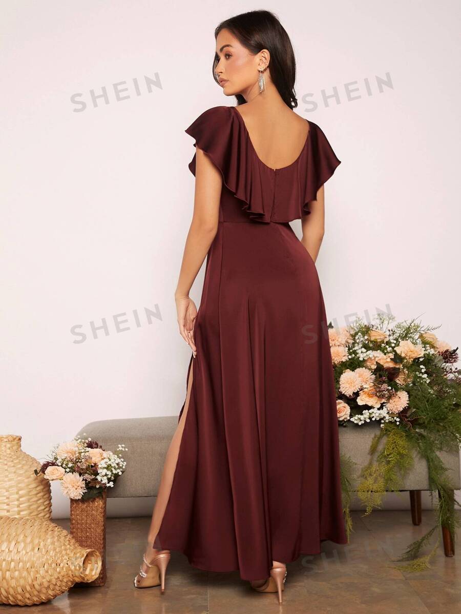 SHEIN Belle Vestido de dama de honor ribete con fruncido de muslo con ...