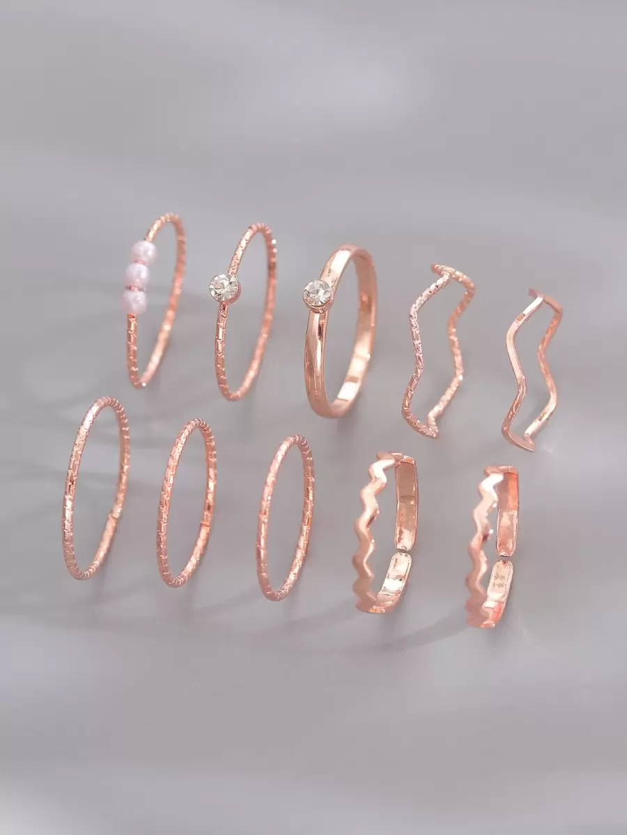10pcs Rhinestone & Faux Pearl Decor Ring | SHEIN USA