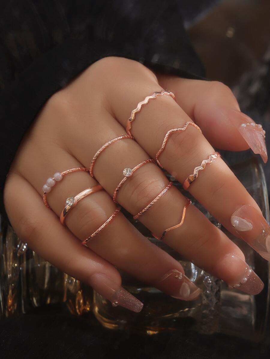 10pcs Rhinestone & Faux Pearl Decor Ring | SHEIN USA