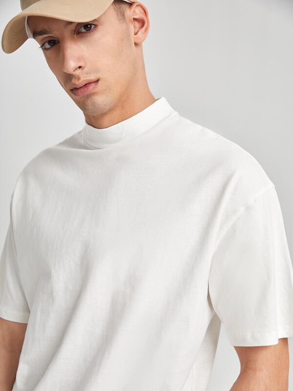 Manfinity Basics Men 100% Cotton Mock Neck Solid Tee | SHEIN USA