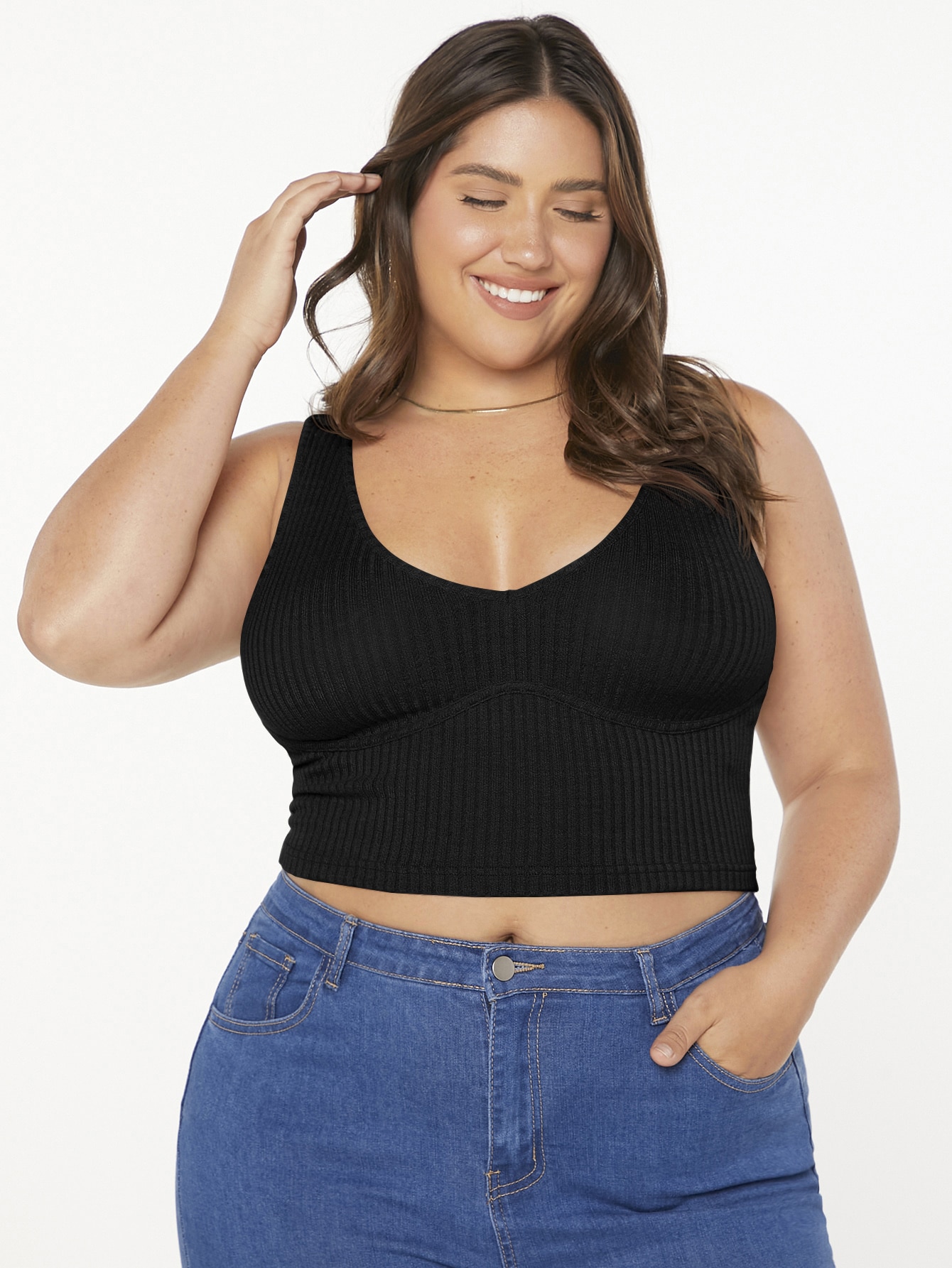 evoluSHEIN Plus Rib-knit Crop Tank Top