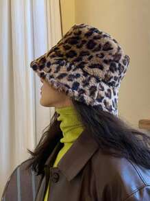 Leopard Print Pattern Fluffy Bucket Hat Street | SHEIN USA