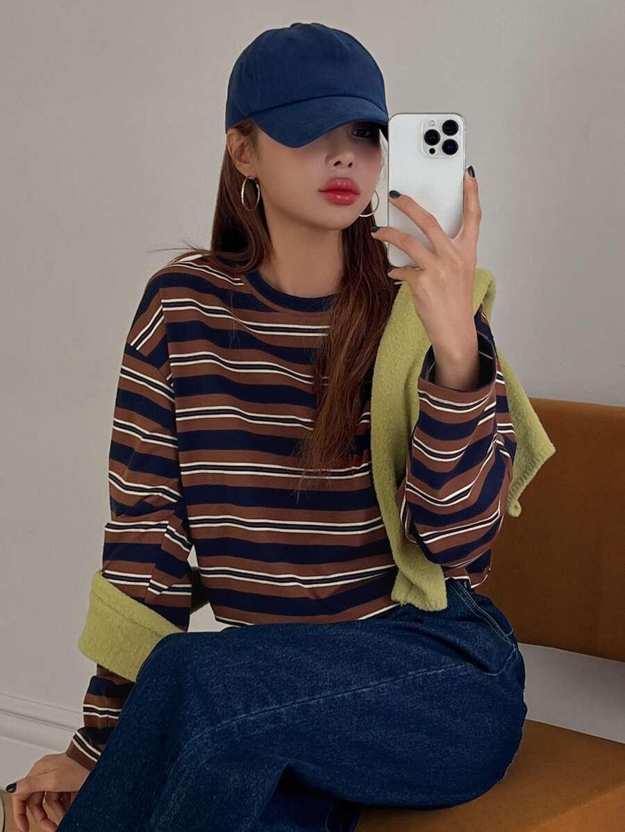 DAZY Block Striped Drop Shoulder Tee | SHEIN USA