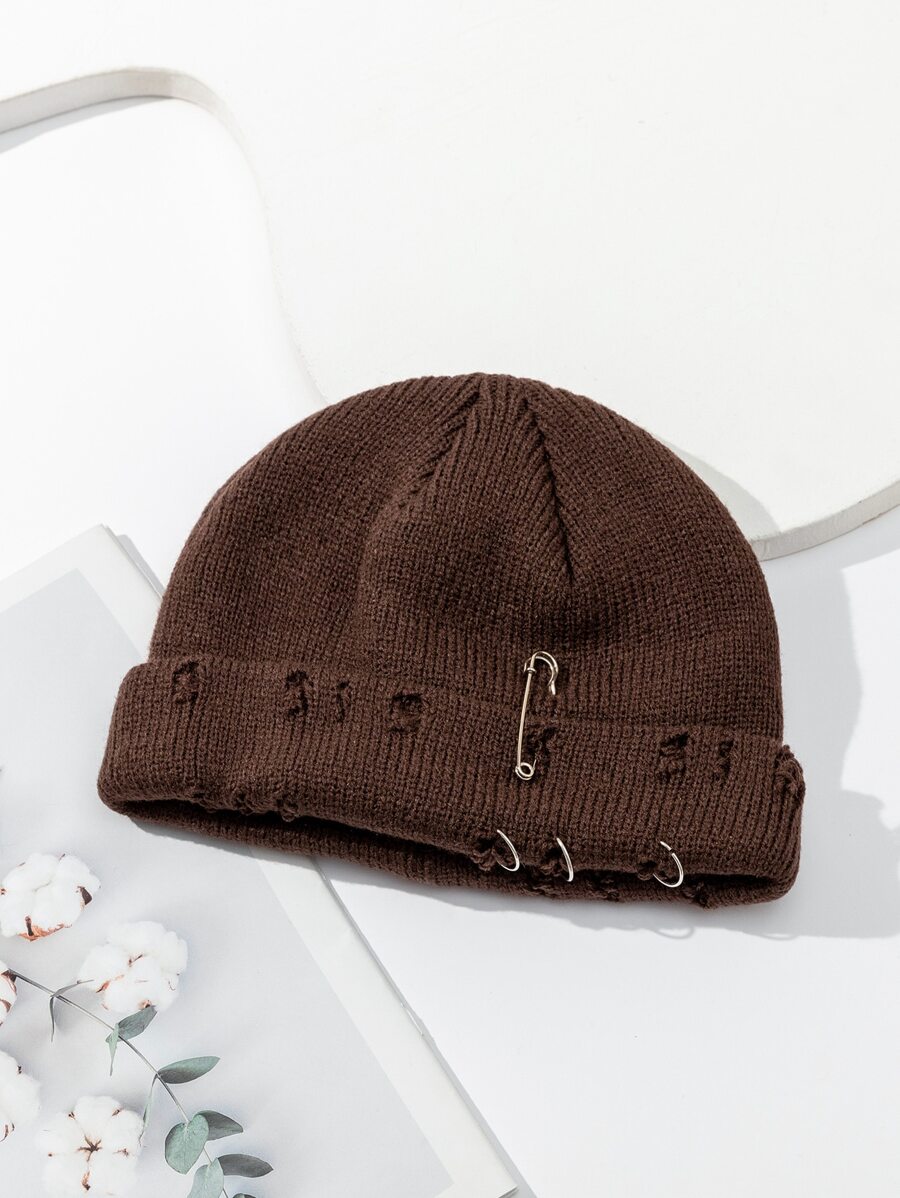 Pin Decor Ripped Beanie | SHEIN USA