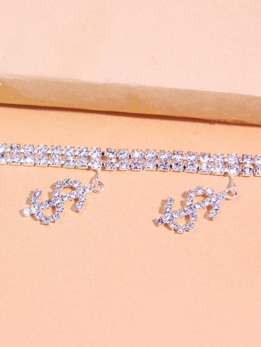 1pc Silver Plated Statement Full Diamond Dollar Sign Pendant Necklace ...