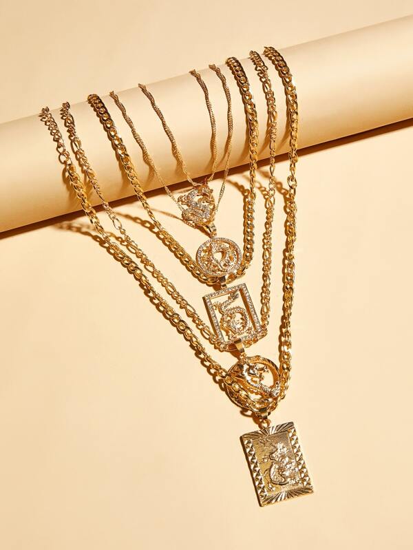 5pcs Chinese Dragon & Rectangle Charm Necklace | SHEIN UK