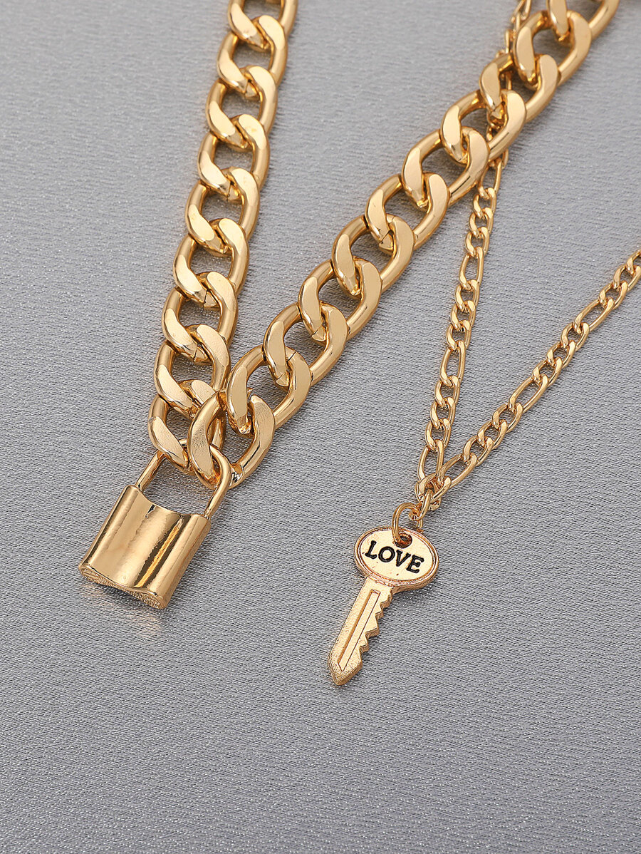 2pcs Letter Detail Key & Lock Charm Necklace | SHEIN USA