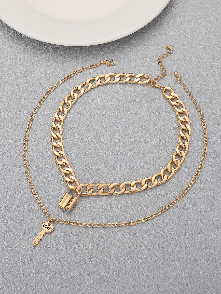 2pcs Letter Detail Key & Lock Charm Necklace | SHEIN USA