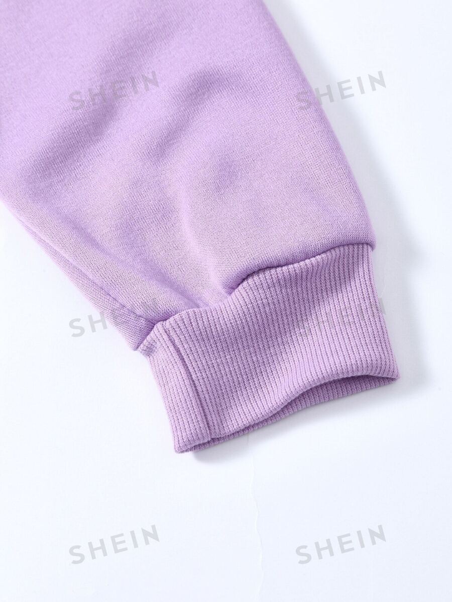 Shein Ezwear Letter Graphic Kangaroo Pocket Drawstring Thermal Hoodie