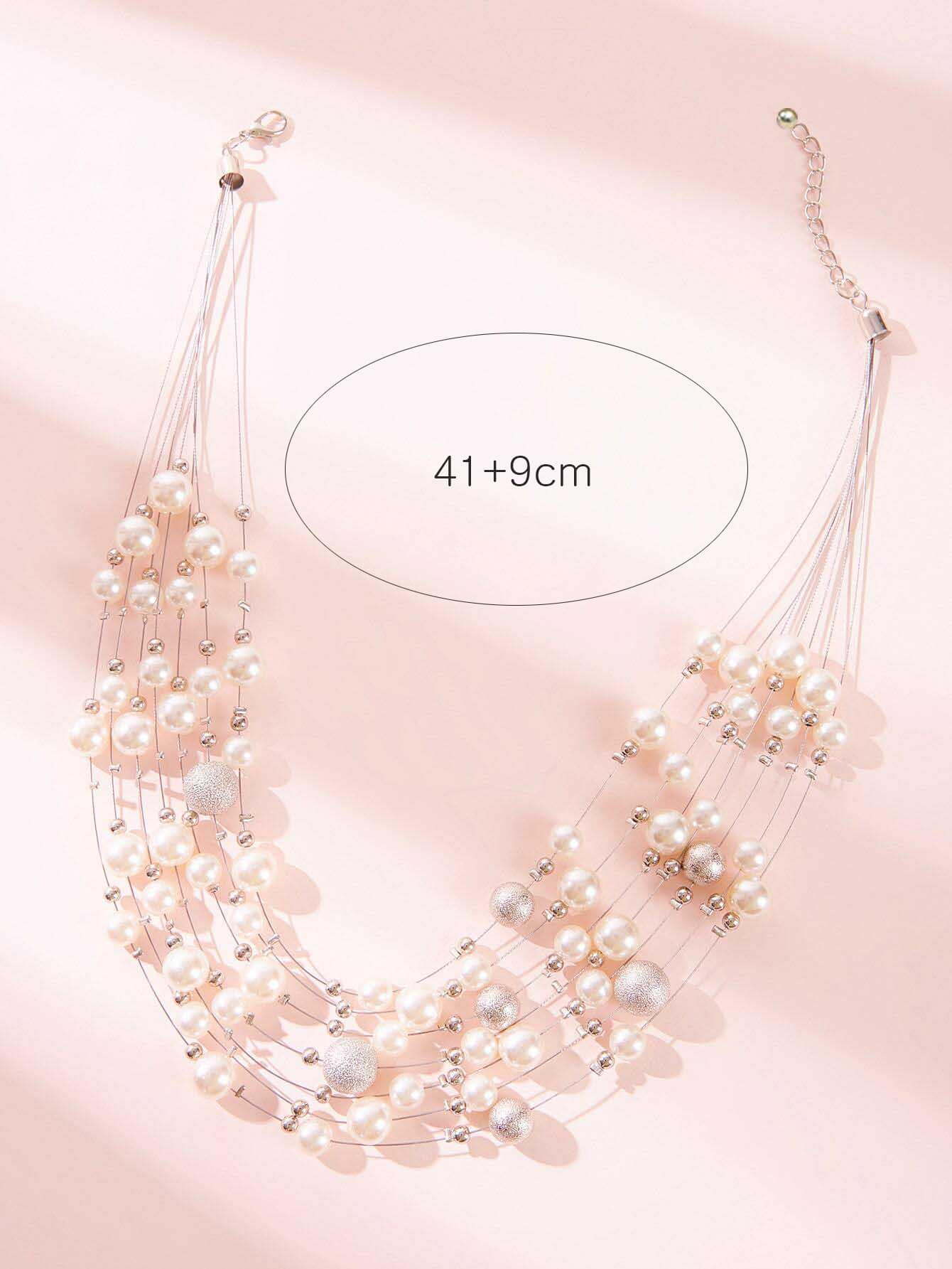 1pc Faux Pearl Decor Layered Necklace Copper Jewelry | SHEIN USA
