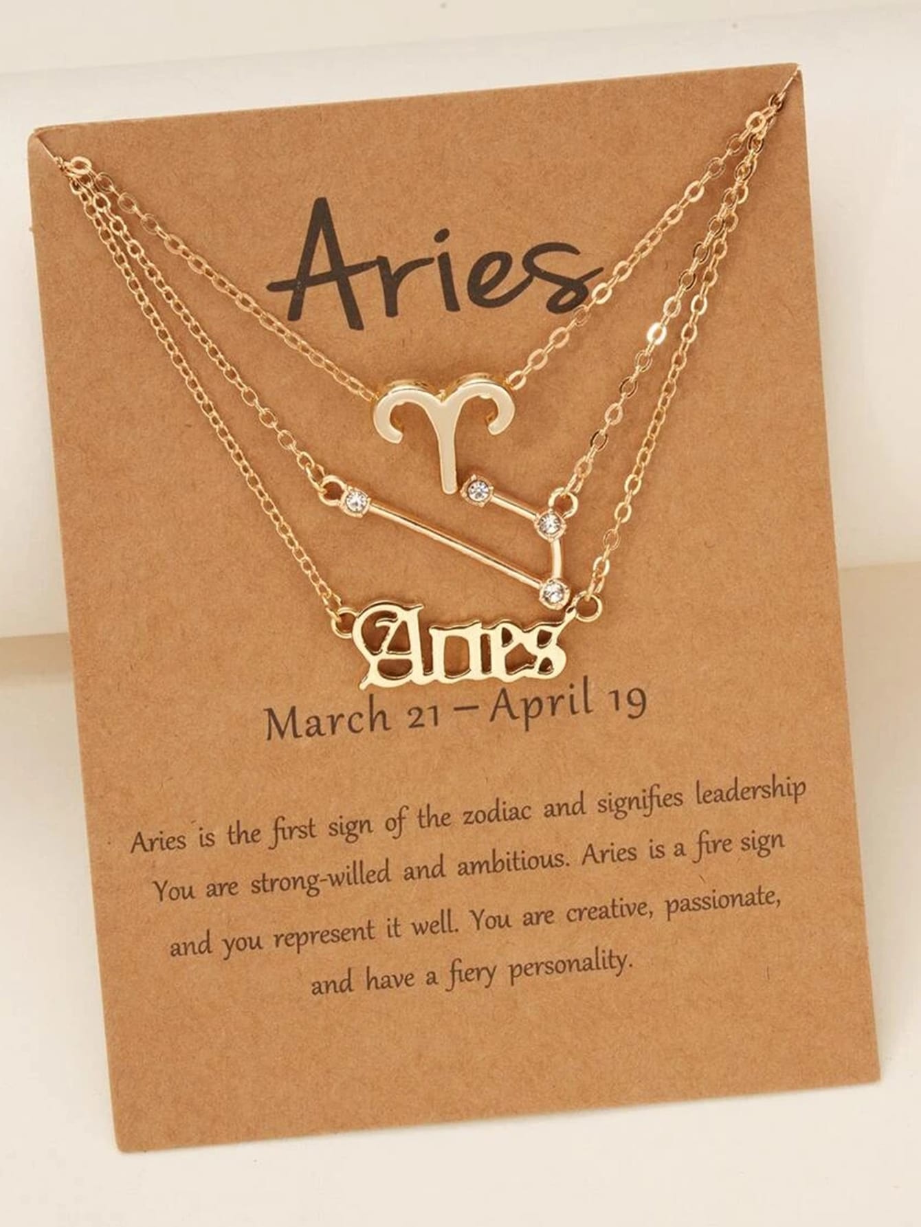 3pcs Aries Symbol & Letter Charm Necklace