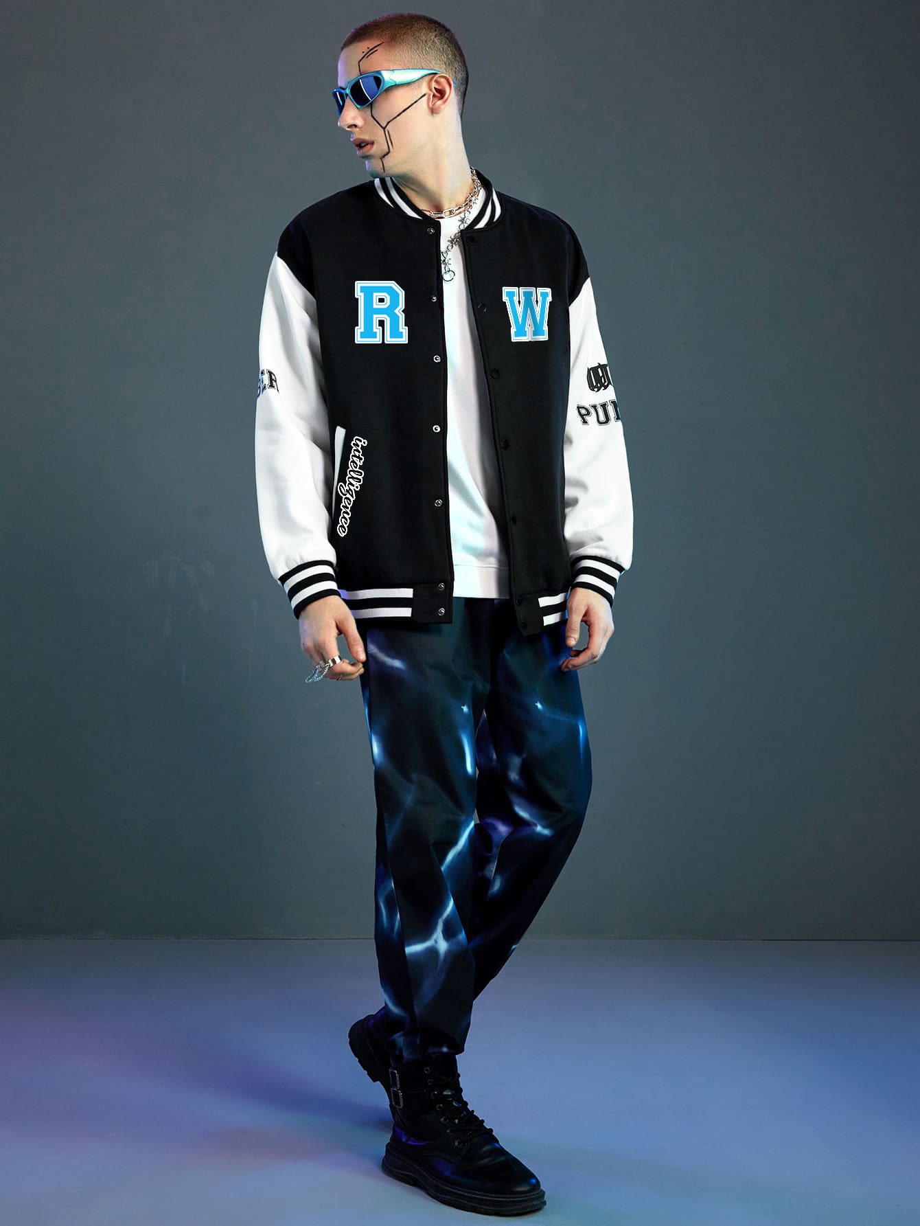 ROMWE Cyber Life Guys Letter & Figure Graphic Bomber Jacket | SHEIN UK