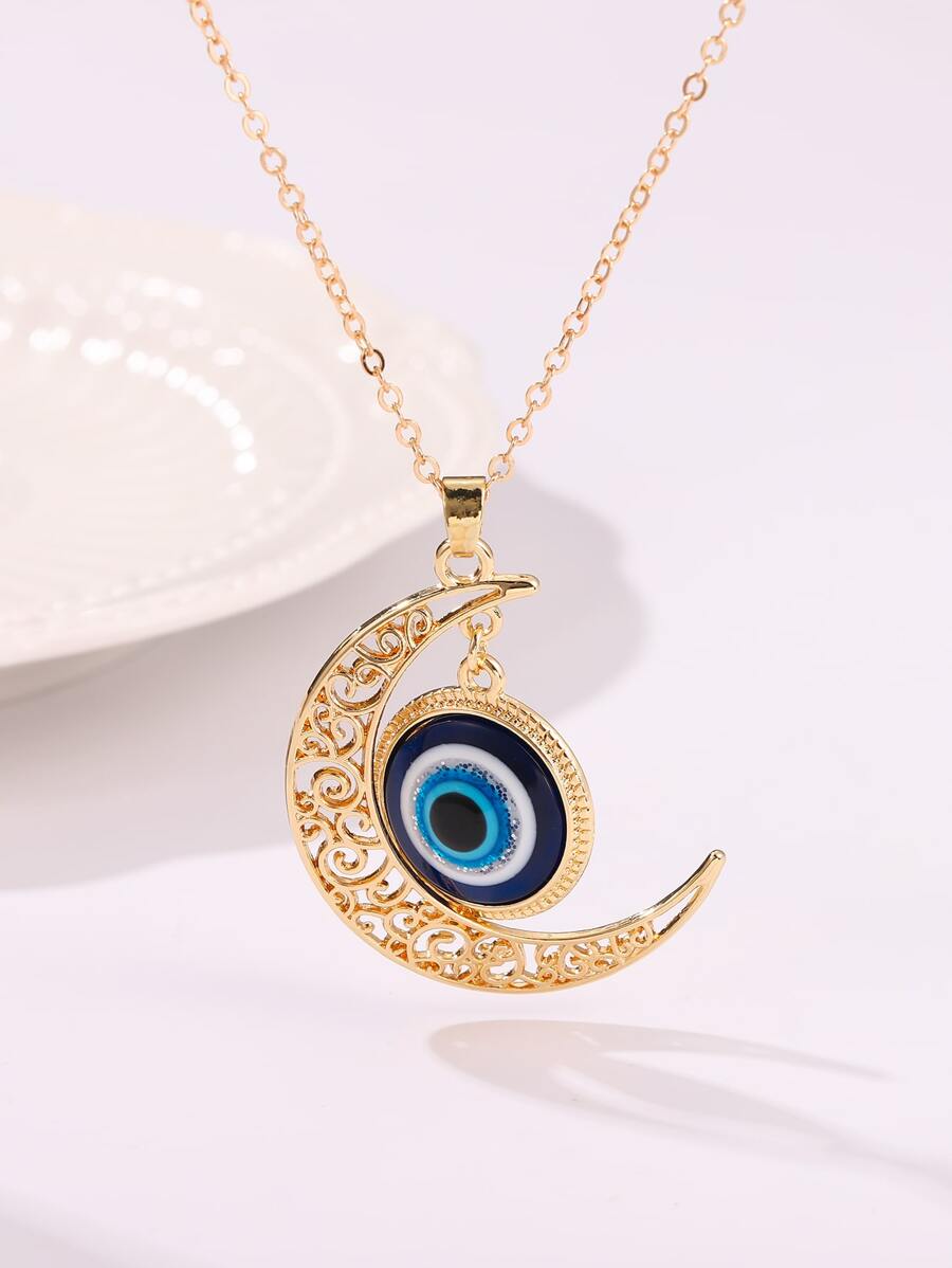 Evil Eye & Moon Pendant Necklace | SHEIN USA