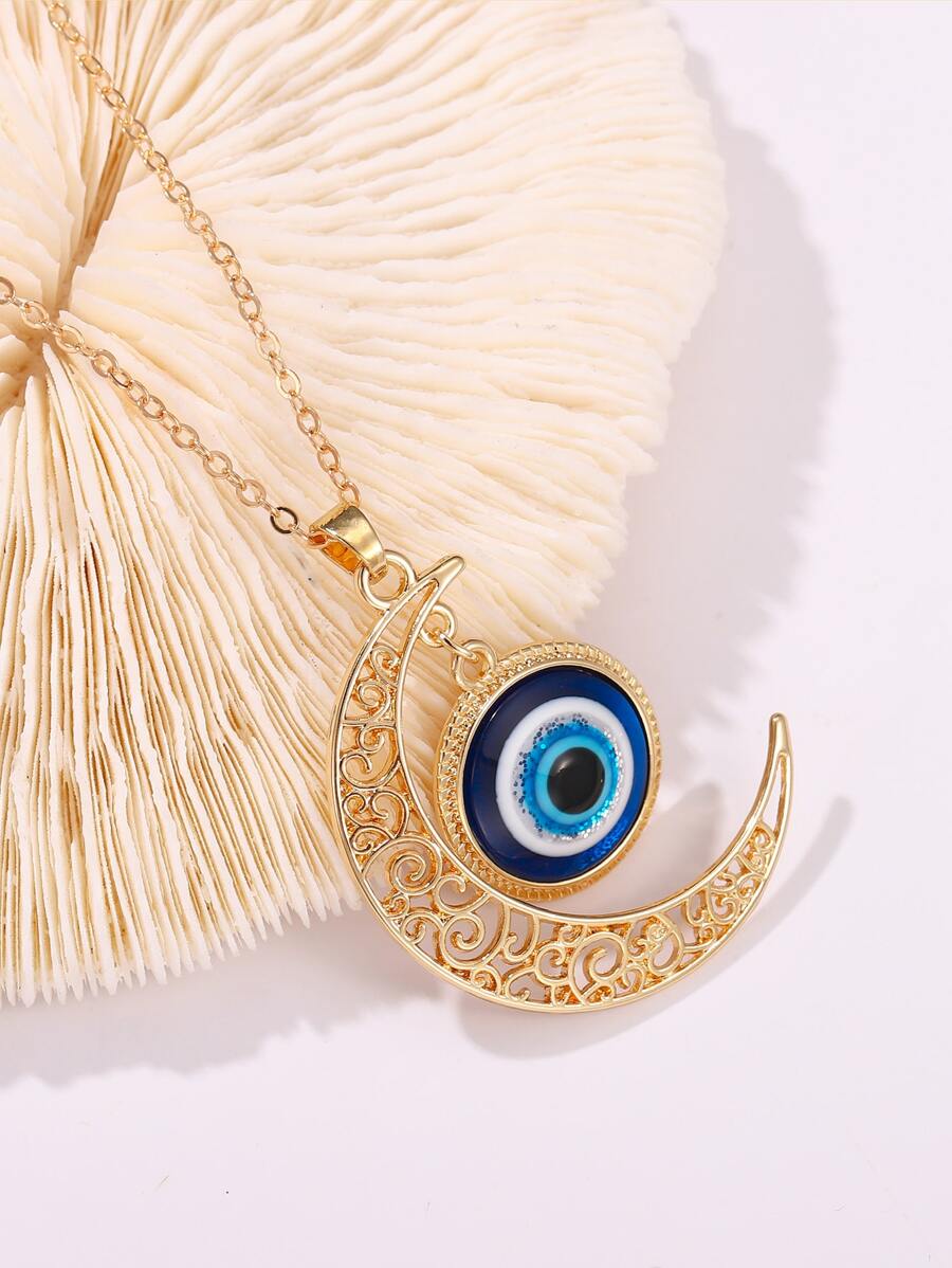 Evil Eye & Moon Pendant Necklace | SHEIN USA