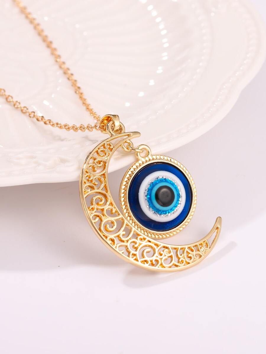 Evil Eye & Moon Pendant Necklace | SHEIN USA