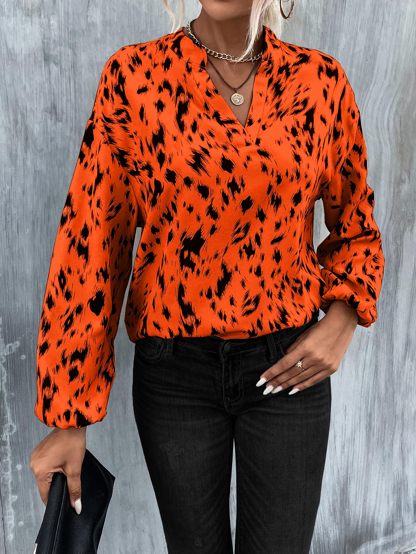 Shein Lune Allover Print Lantern Sleeve Blouse Shein Usa