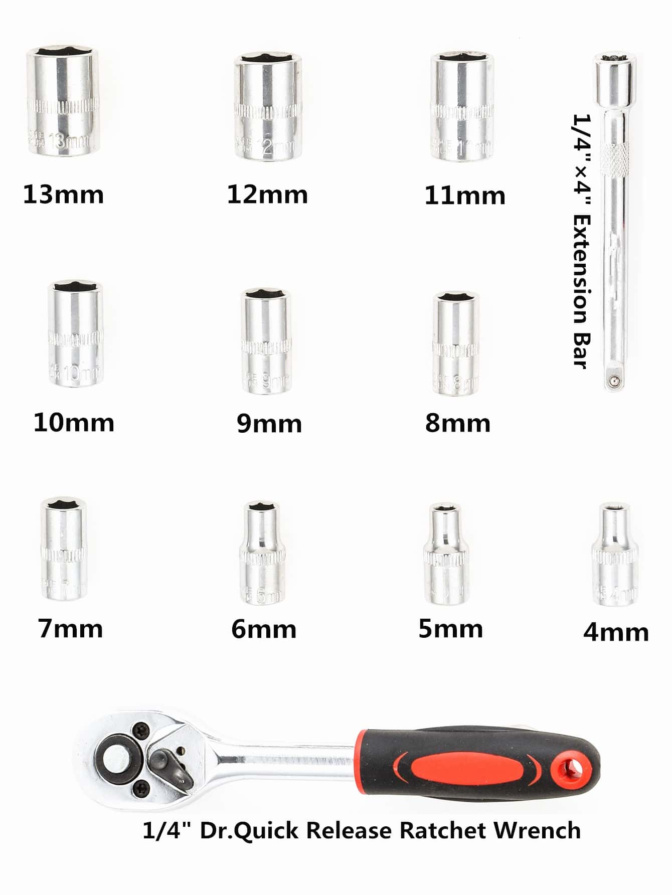 1/4 Inch Ratchet Socket Wrench Set, 2 Way Quick Released Ratchet Handle ...