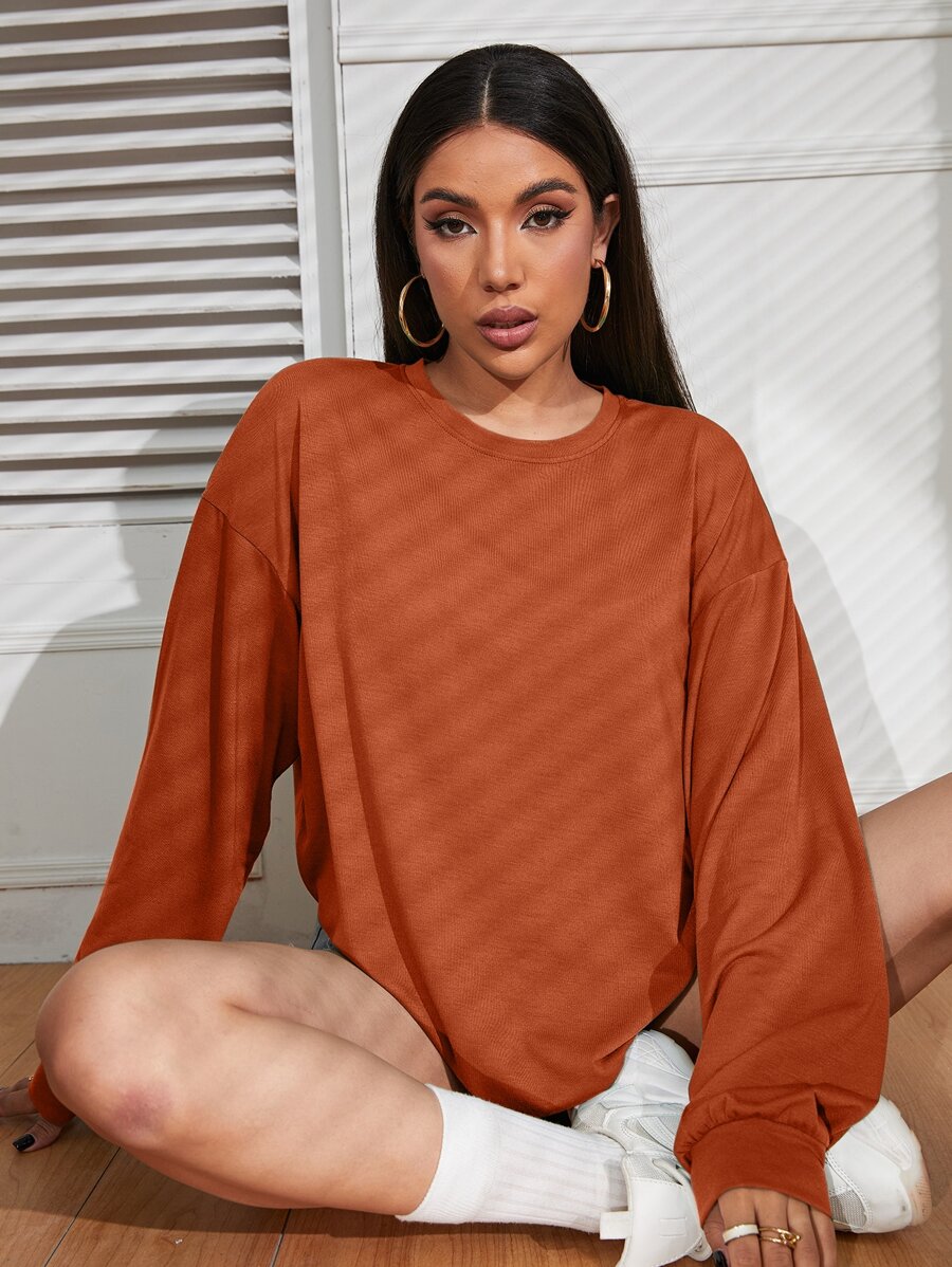 SHEIN EZwear Solid Drop Shoulder Tee | SHEIN USA