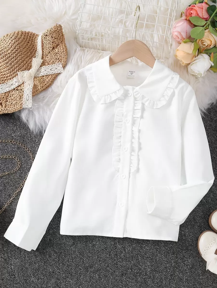 Tween Girl Frill Trim Peter Pan Collar Shirt | SHEIN UK
