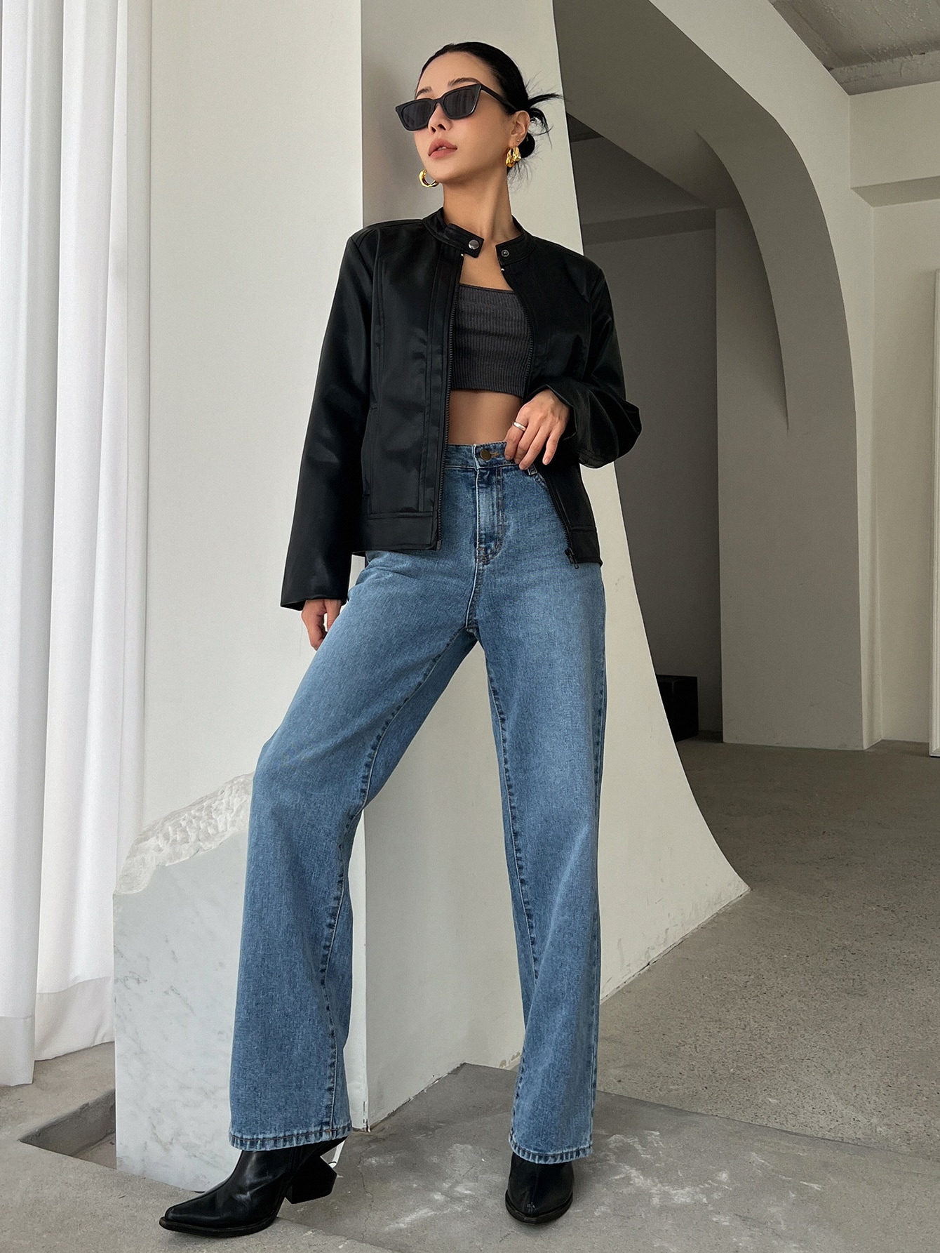 DAZY Zip Up PU Leather Jacket | SHEIN USA