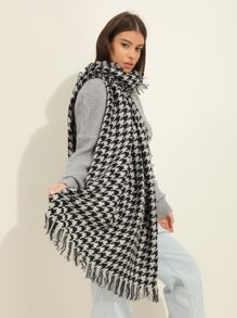 Houndstooth Pattern Fringe Hem Scarf | SHEIN USA