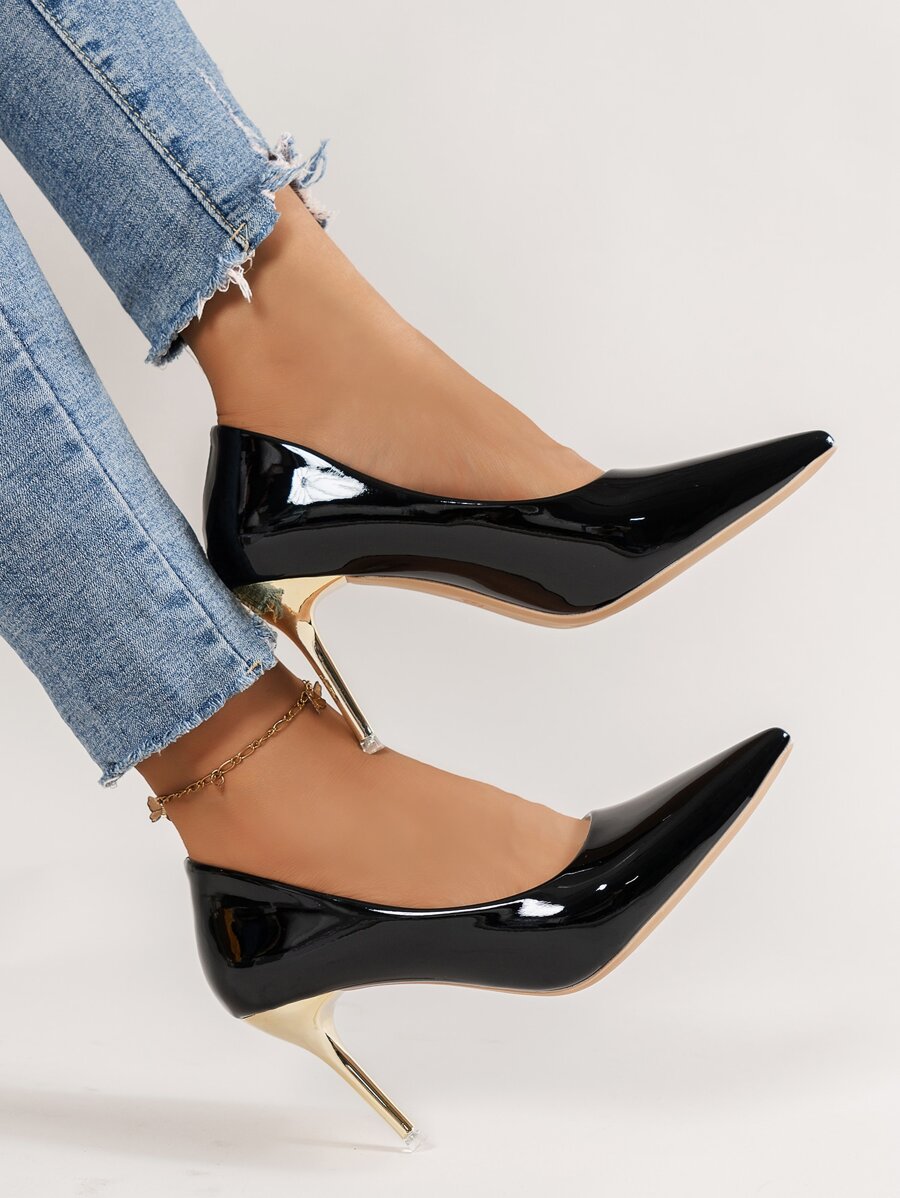 Black High Heels Shoes Women's Pointed Toe Patent Leather Stiletto ...
